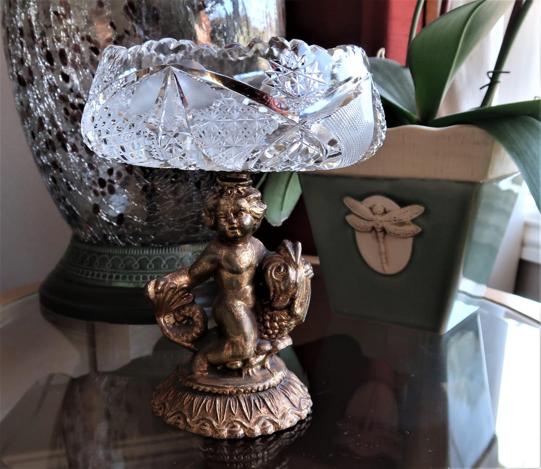 Czech Crystal Bowl With Cherub Riding a Koi Fish Compote~centerpiece ...