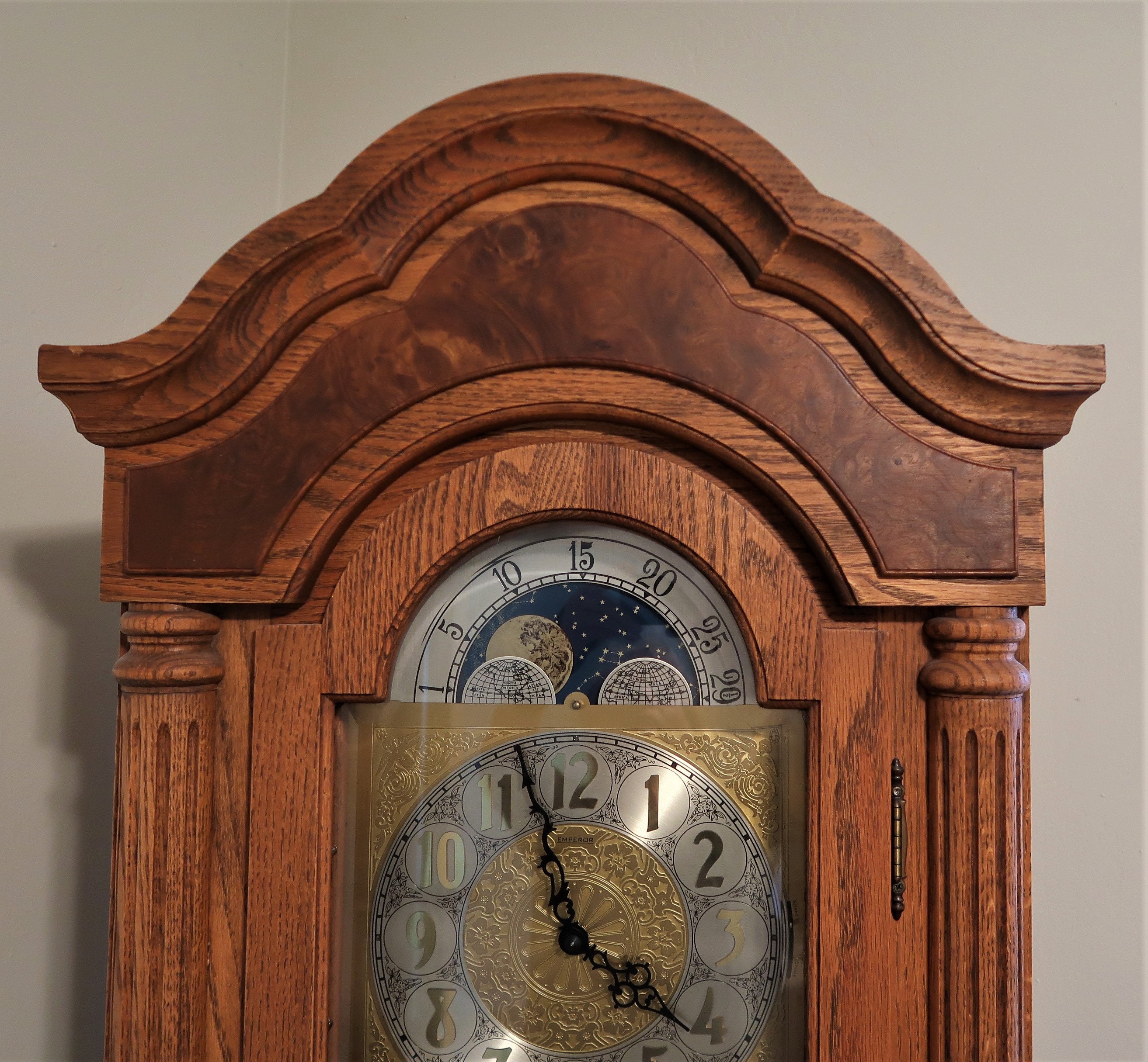 Emperor Clock Company Solid Oak Grandfather Clock Weight Driven ...