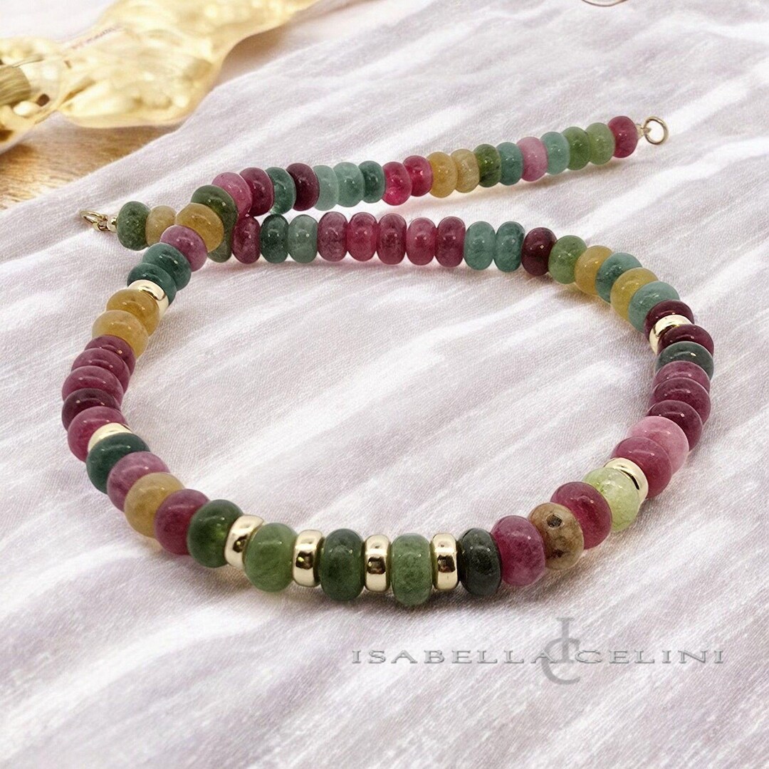 Multicolor Jade Roundel Necklace - 14kt Gold Filled 7mm Roundel Beads ...