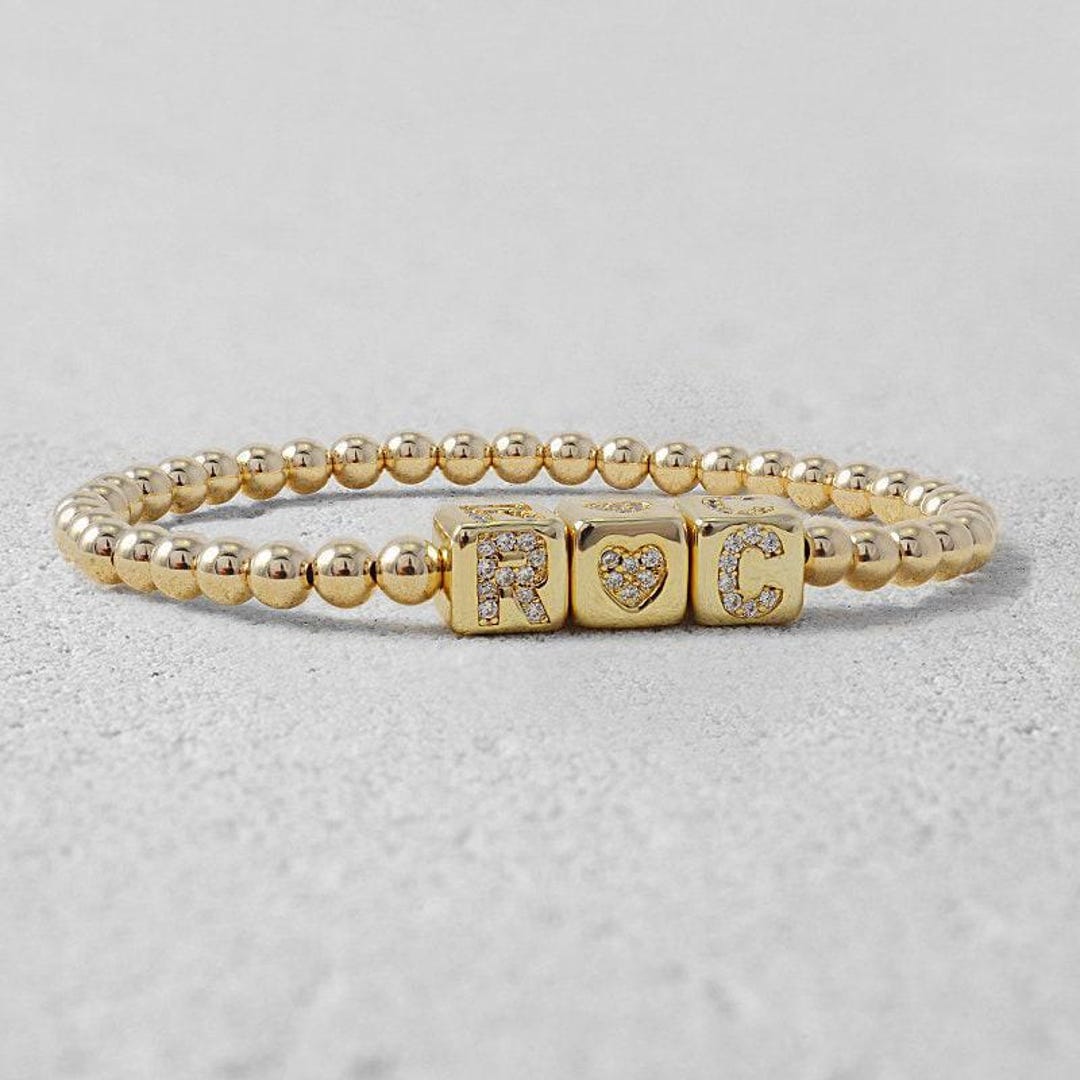 Customizable 14kt Gold Filled Cube Initial Beaded Bracelet ...