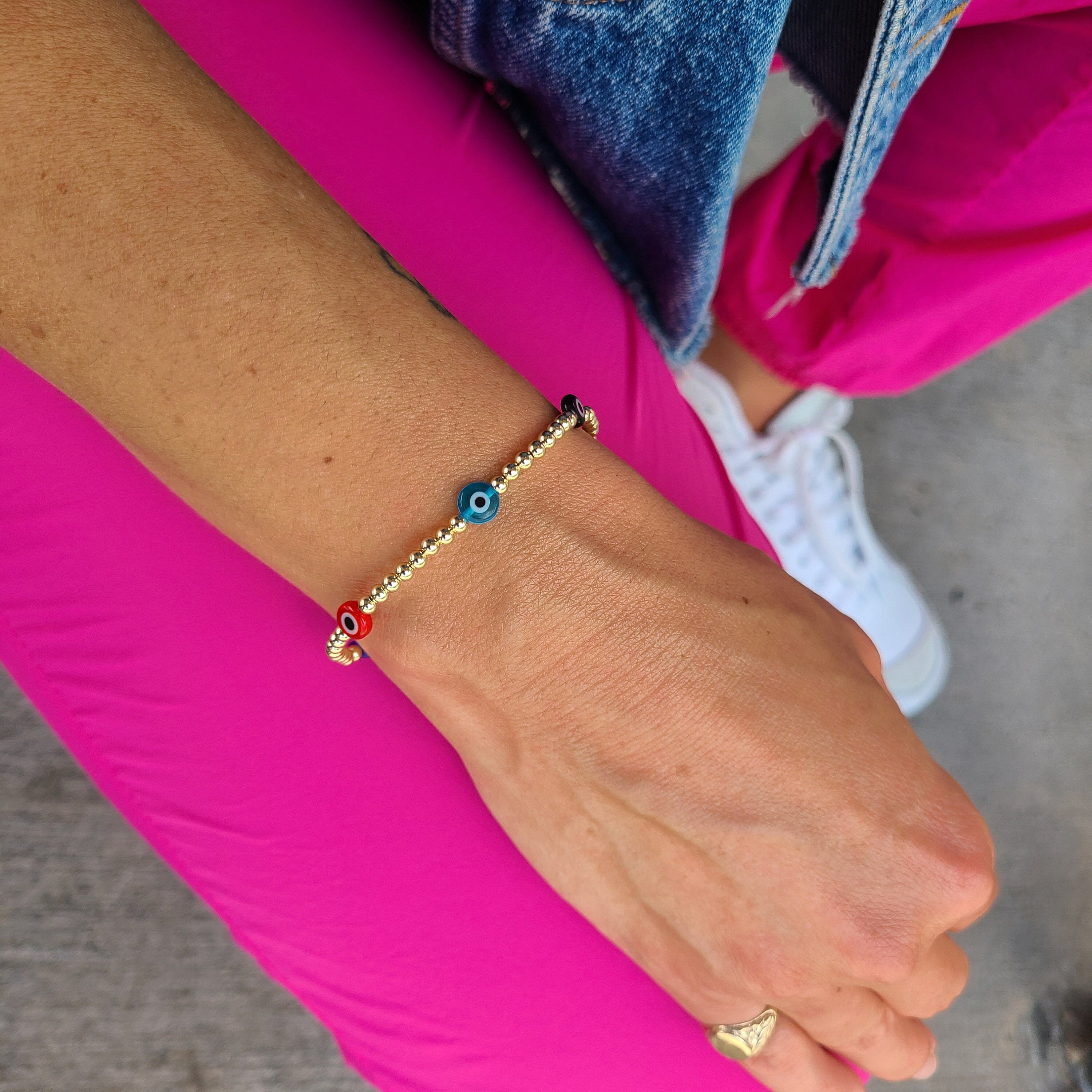 Gold Filled Beaded Evil Eye Bracelets Stackable Evil Eye | Etsy