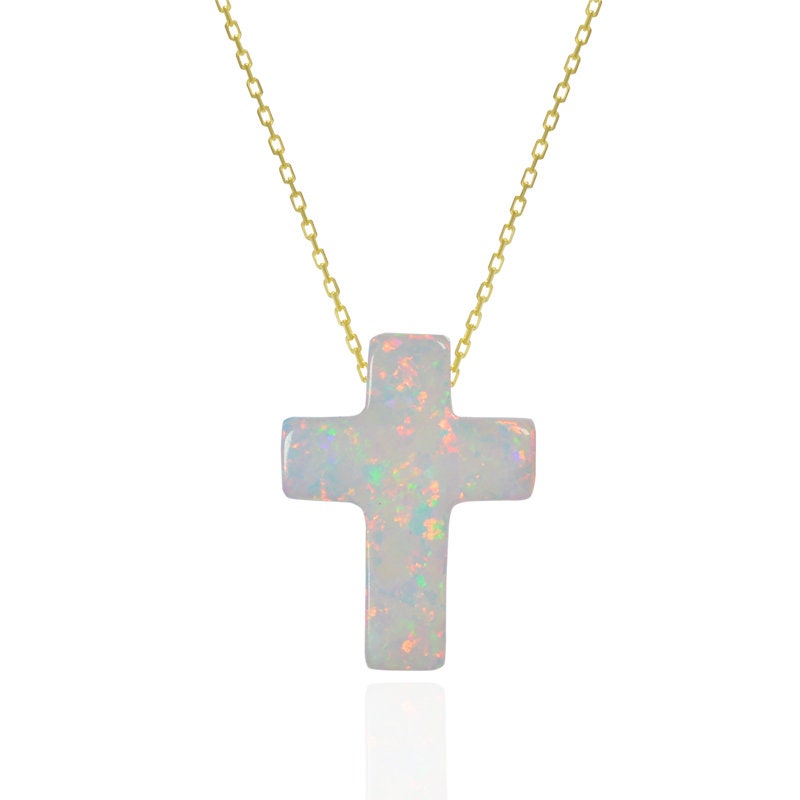 Opal Cross Necklace Opal Cross Pendant Dainty Pendant Gift - Etsy
