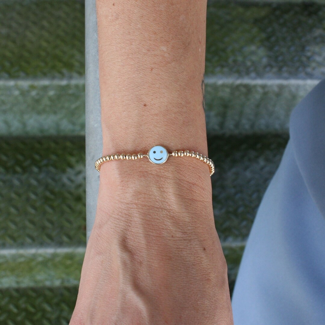 Smiley Face Gold Filled Bracelet Emoji Bracelet Emoji Enamel - Etsy