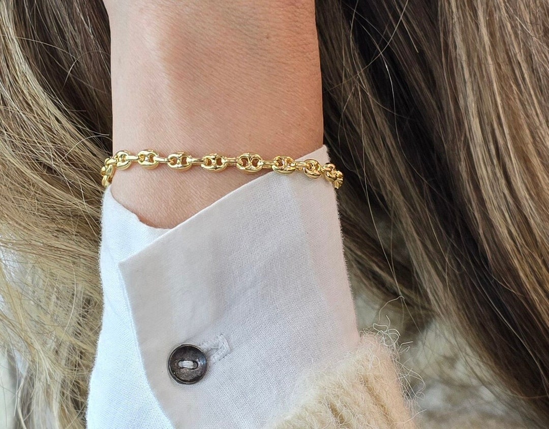 PUFF MARINER Chain BRACELET, Boho & Hippie Style Silver Link Chain ...
