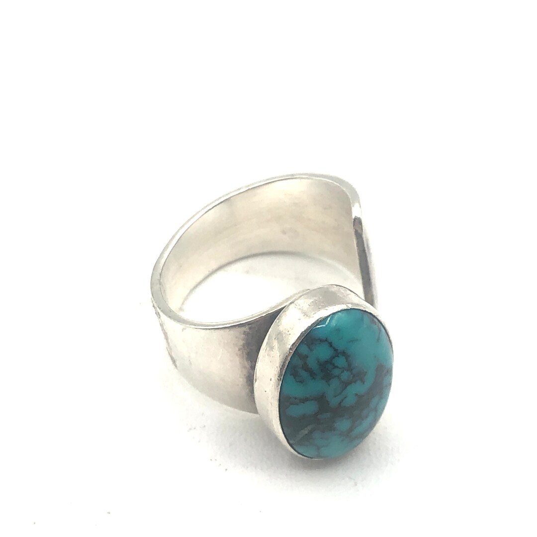 Sterling Silver and Turquoise Modernist Ring 7.5 - Etsy