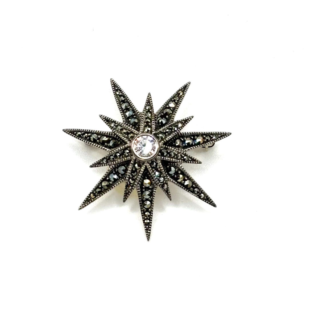 Vintage Sterling Silver Judith Jack Marcasite and CZ Brooch - Etsy