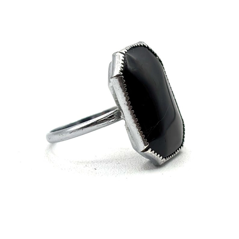 Art Deco Sterling Black Cut Glass Ring - Etsy