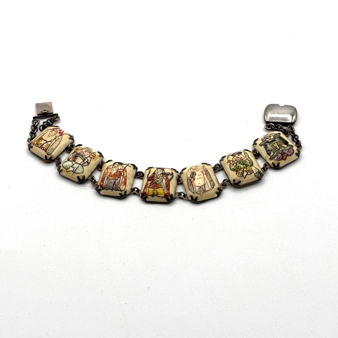 Antique Japanese Bone and Sterling Panel Link Bracelet - Etsy