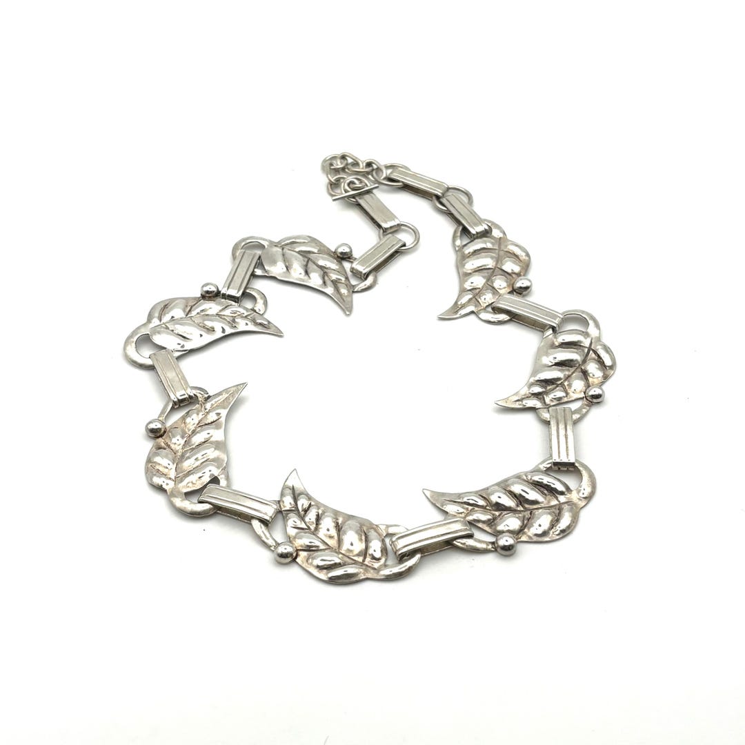 Sterling Silver Leaf Link Necklace - Etsy