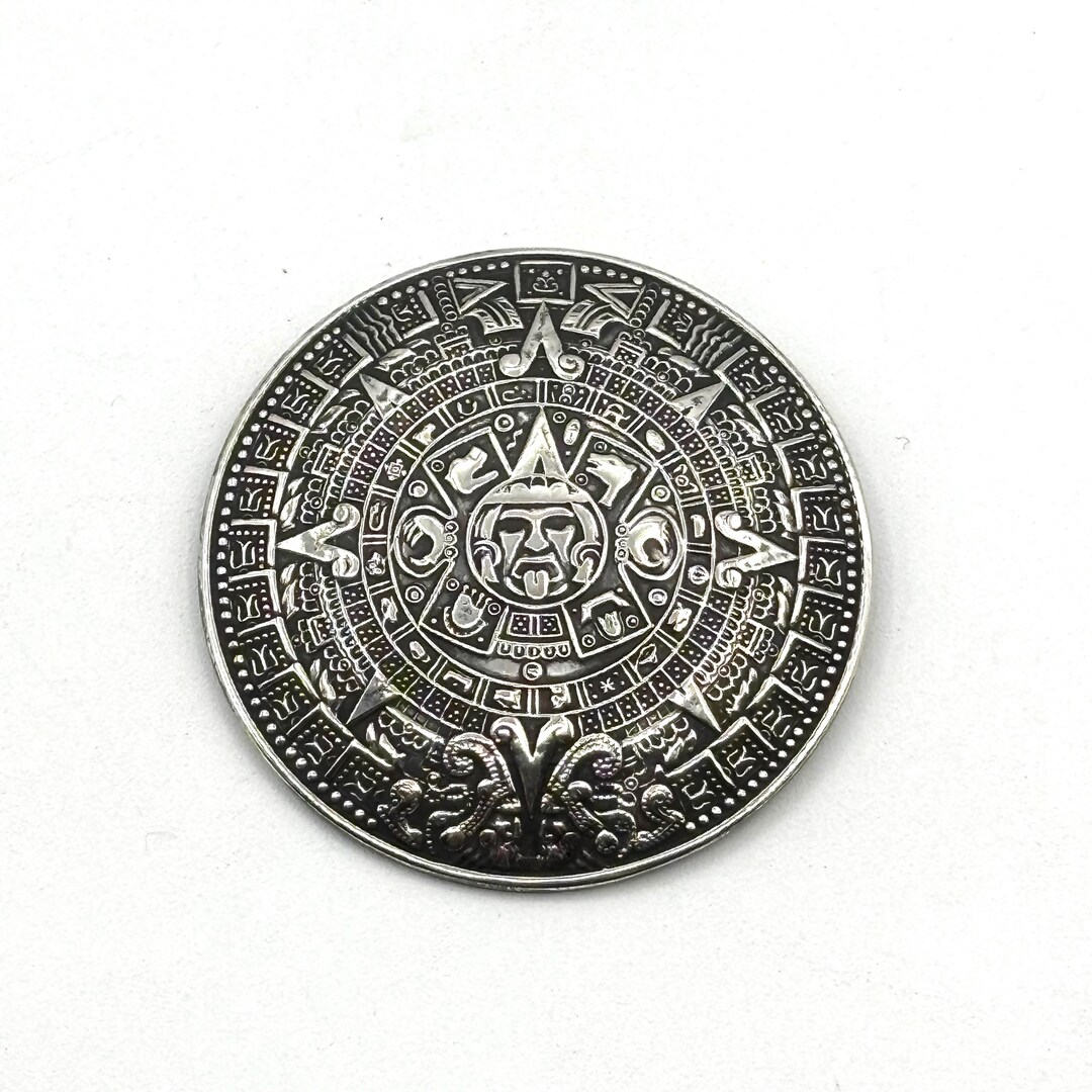 Sterling Silver Aztec Calendar Pendant or Pin - Etsy
