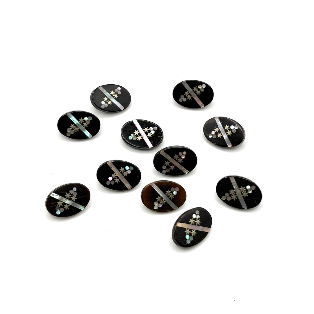 Set of 11 Victorian Mother of Pearl Inlaid Horn Buttons - Etsy