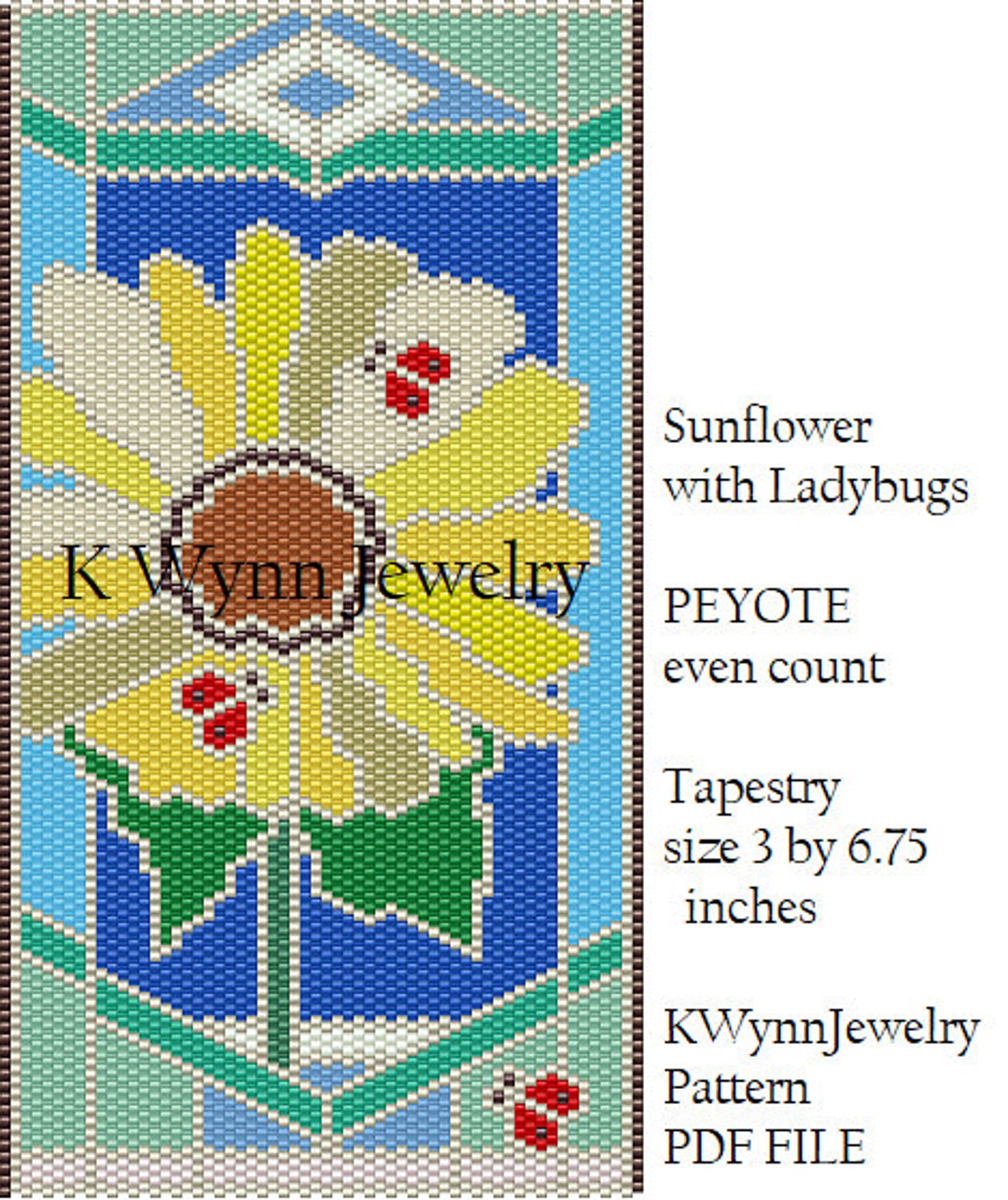 Bead Pattern PEYOTE Sunflower Stained Glass Tapestry Panel Beading Even ...