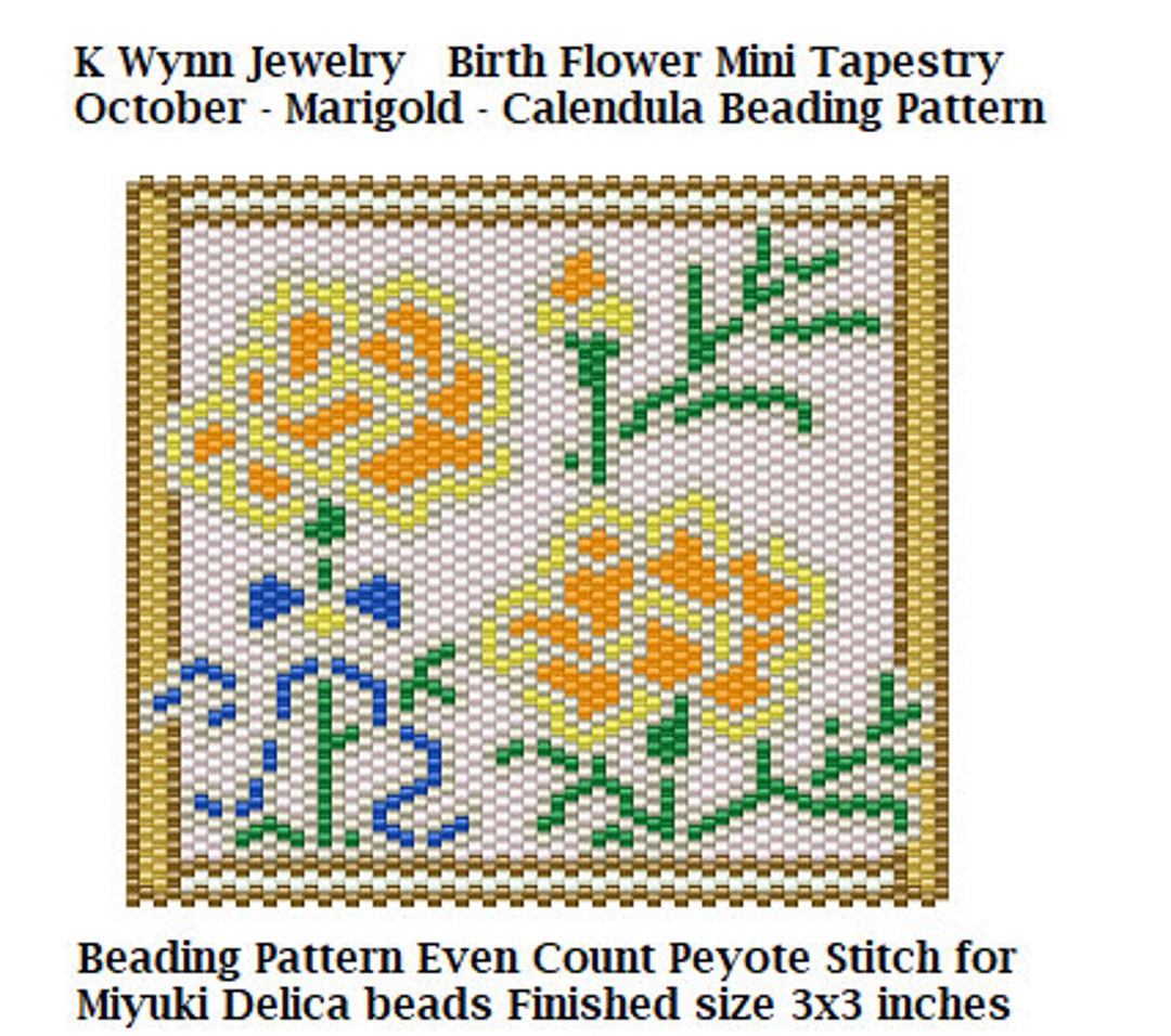 Birth Flowers OCTOBER Marigold Stained Glass Mini Tapestry Beading ...