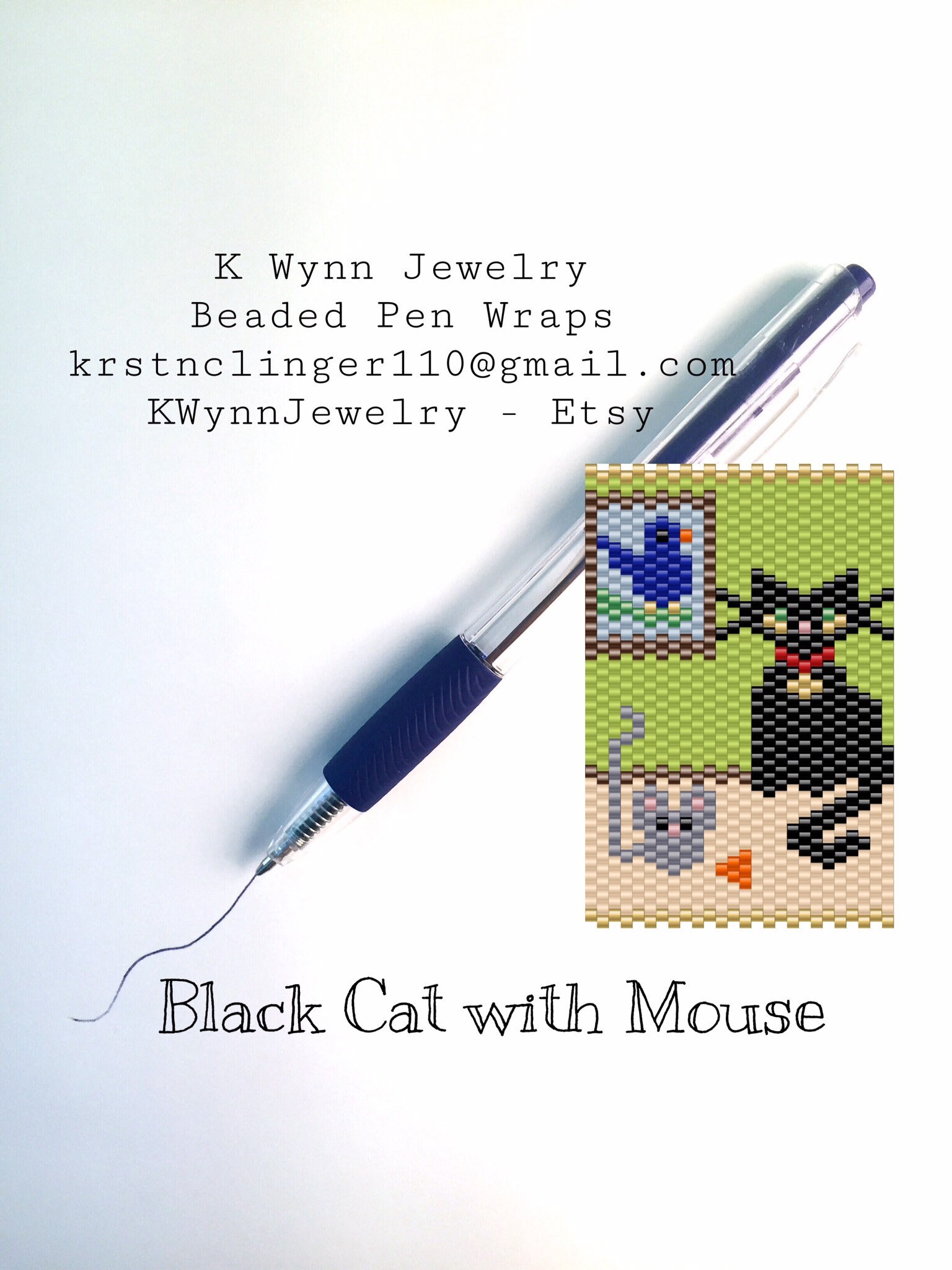 Bead Pattern Black Cat with Mouse Tubular Peyote Pen Cover | Etsy