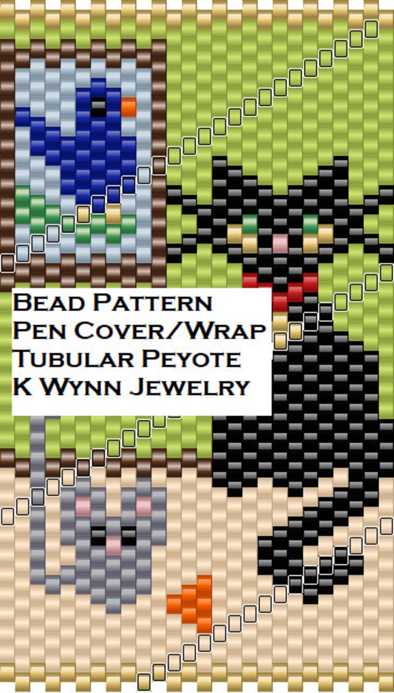 Bead Pattern Black Cat with Mouse Tubular Peyote Pen Cover | Etsy