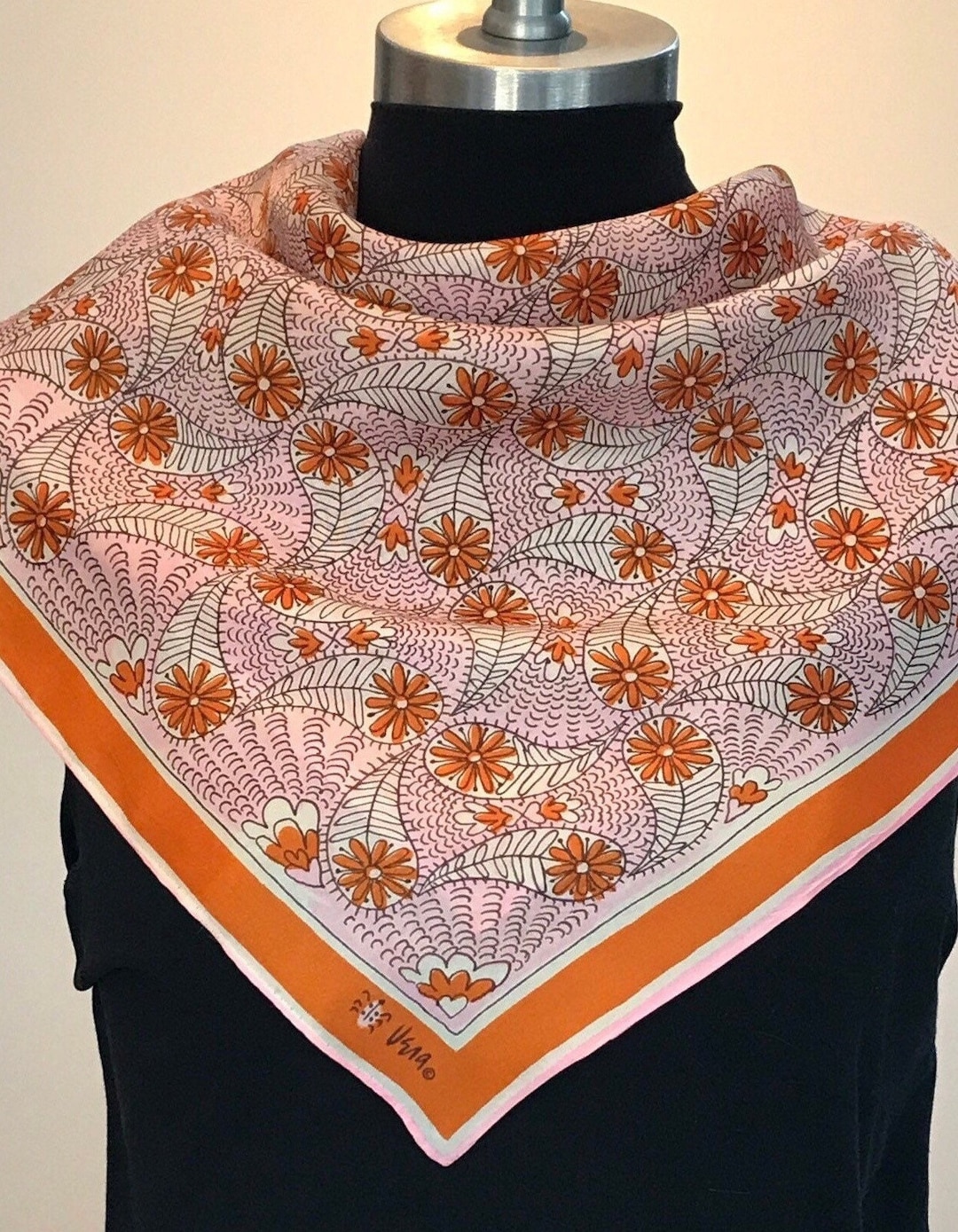 Gorgeous Vintage Vera Ladybug Scarf, Silky Orange, White and Black ...