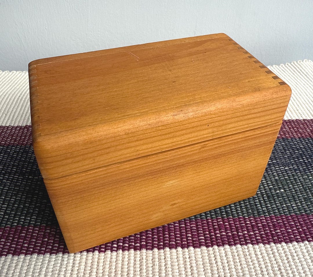 Vintage Wooden 3x 5 Card File Box With Hinged Lid, Dovetailed Souvenir ...
