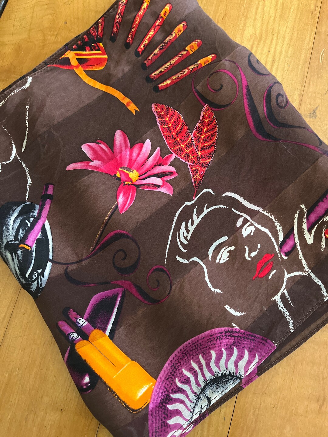 Fantastic Kenneth Cole Silk Long Scarf, Vintage Brown, Pink Orange and ...