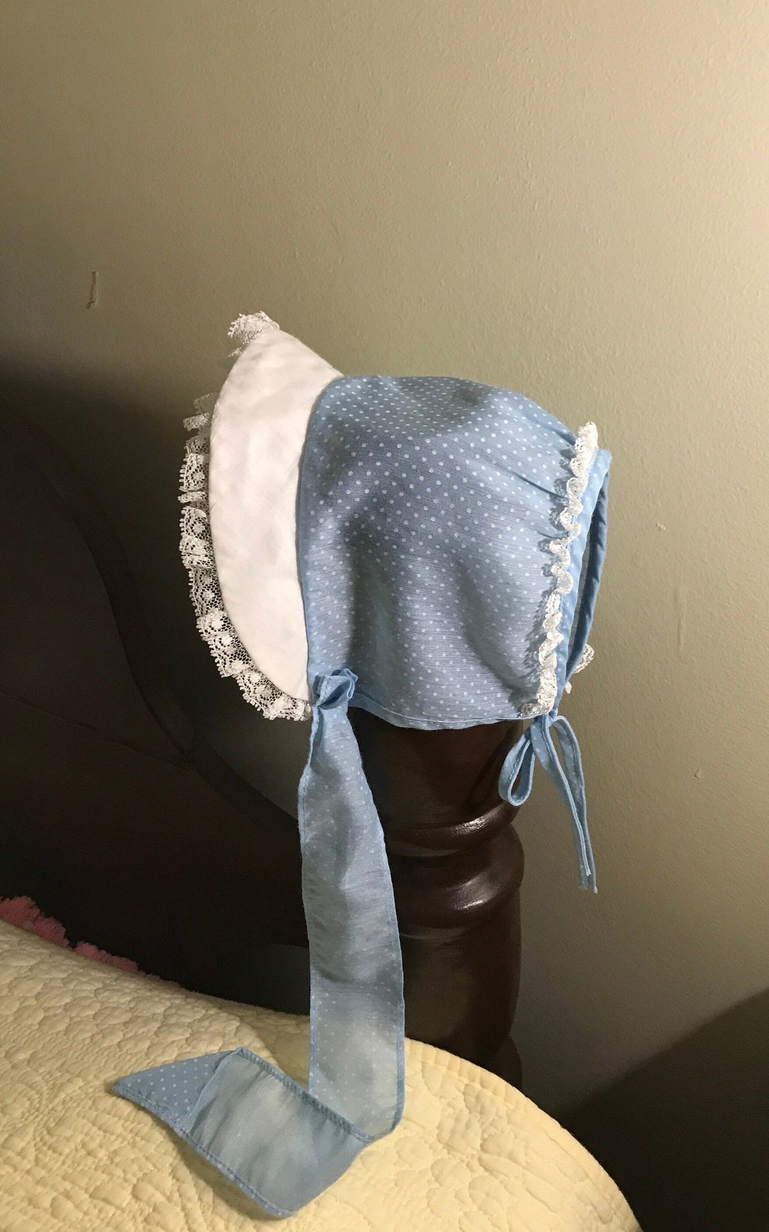 Adorable 1950s Style Blue Baby Bonnet With Tiny White Polka Dots and ...