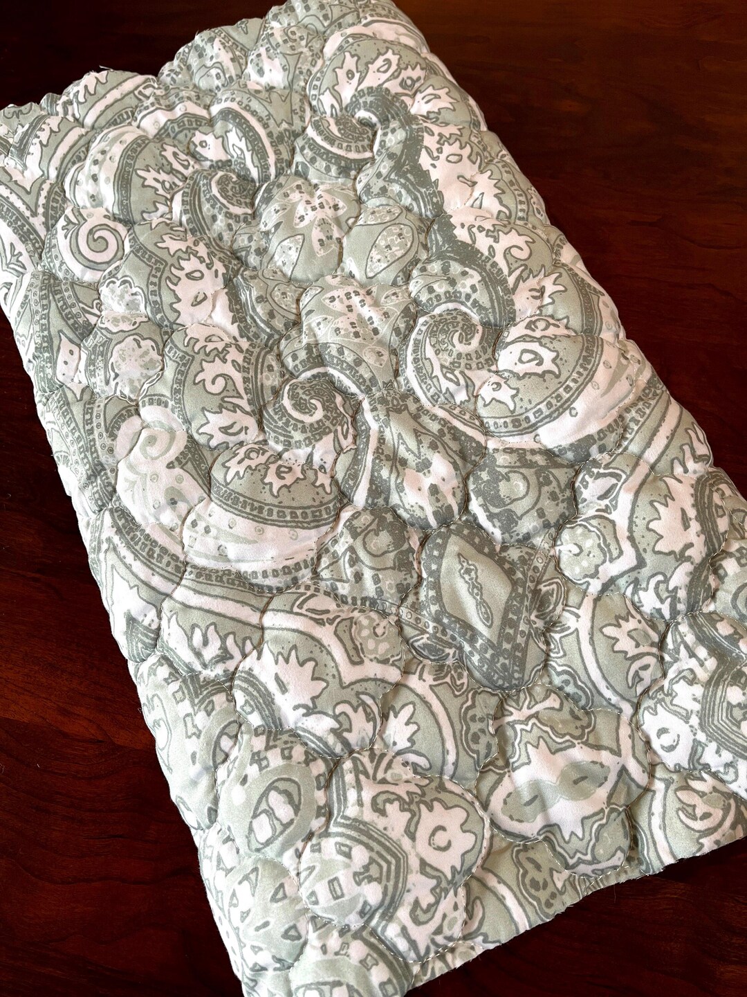 Pretty Vintage Celery or Sage Green, Grey and White Quilt Piece, 35”x ...