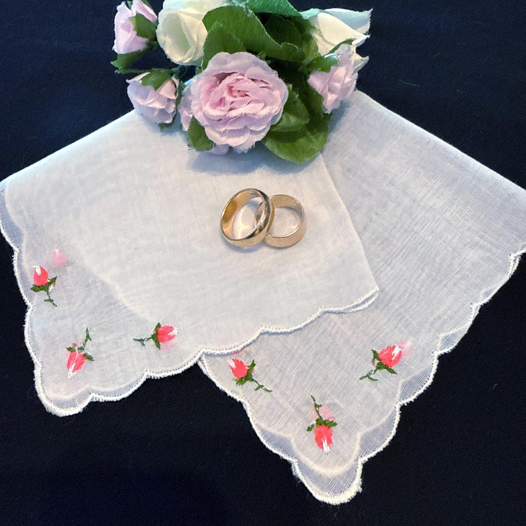 Delightful Embroidered Red and Pink Floral Handkerchief, Hankerchief ...