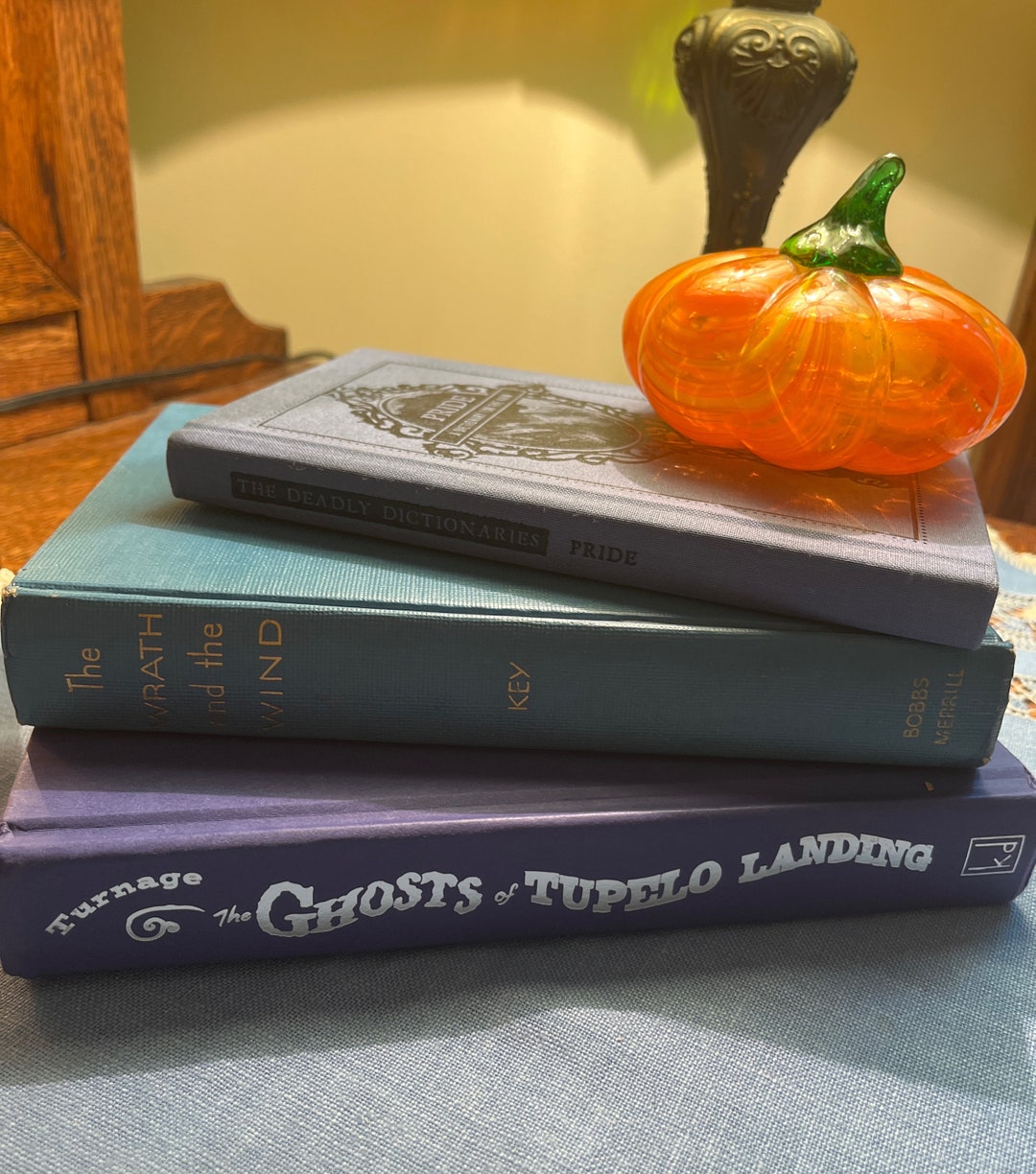 Vintage Halloween Book Stack, Blue and Silver, Bookshelf Decor - Etsy