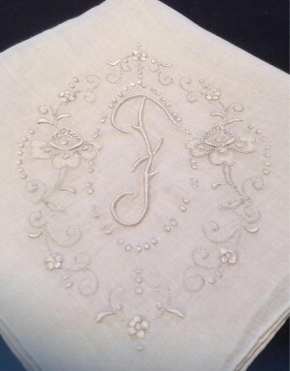 Elegant Vintage Monogram F Wedding Handkerchief, Init… - Gem