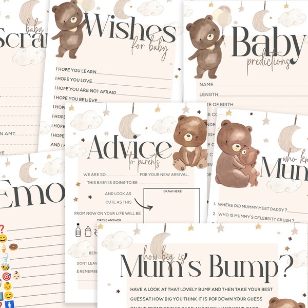 Baby Shower Games Bear Theme Baby Shower Games Trivia Cards Teddy Bear ...