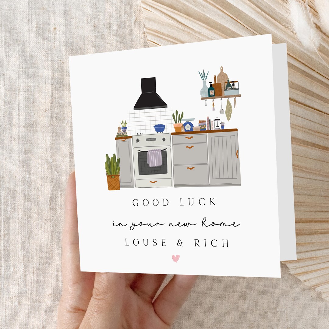 Personalised New Home Card, Good Luck in New Home, Boho Kitchen Card ...