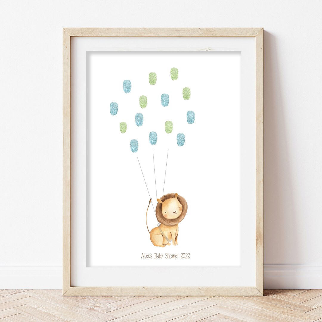 Baby Shower Lion Fingerprint Guest Book Personalised Alternative Guest ...