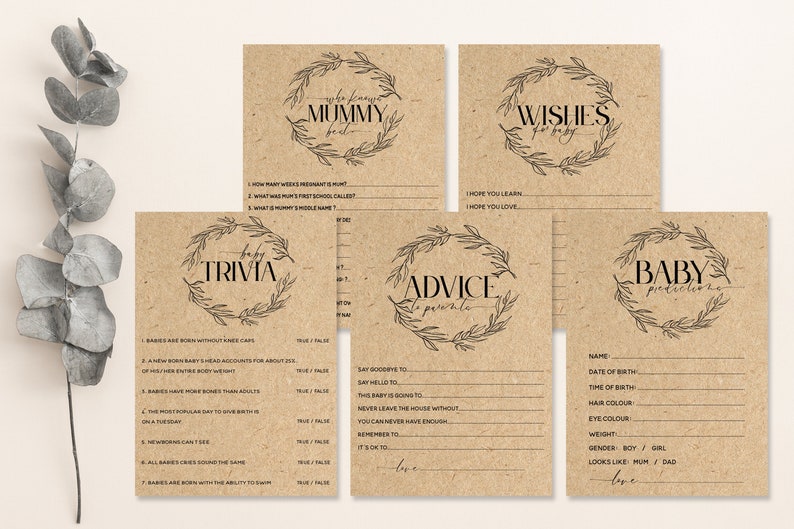 Baby Shower Games Botanical KRAFT Boho Afternoon Tea Party New - Etsy UK