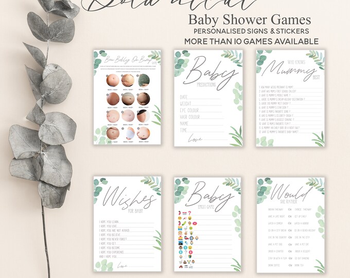 Baby Shower Games Botanical Boho Green Tea Party New Mum to Be Gender ...