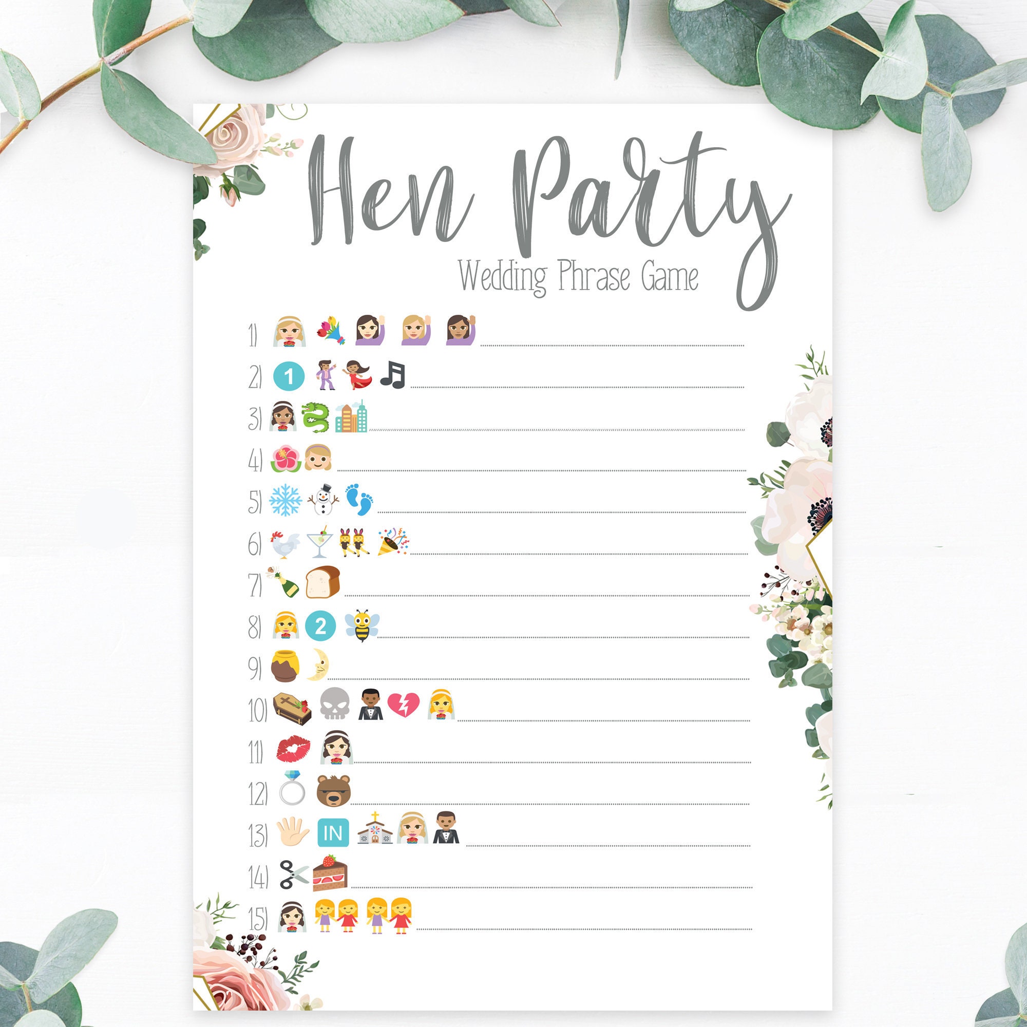 Hen Party Hen Do Boho / Floral Emoji Pictionary Style | Etsy