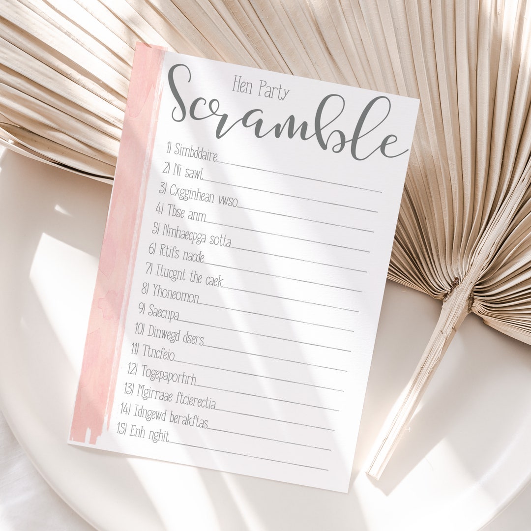 Hen Party Hen Do Word Scramble Hen Party Games Favours Ideas Team Bride ...
