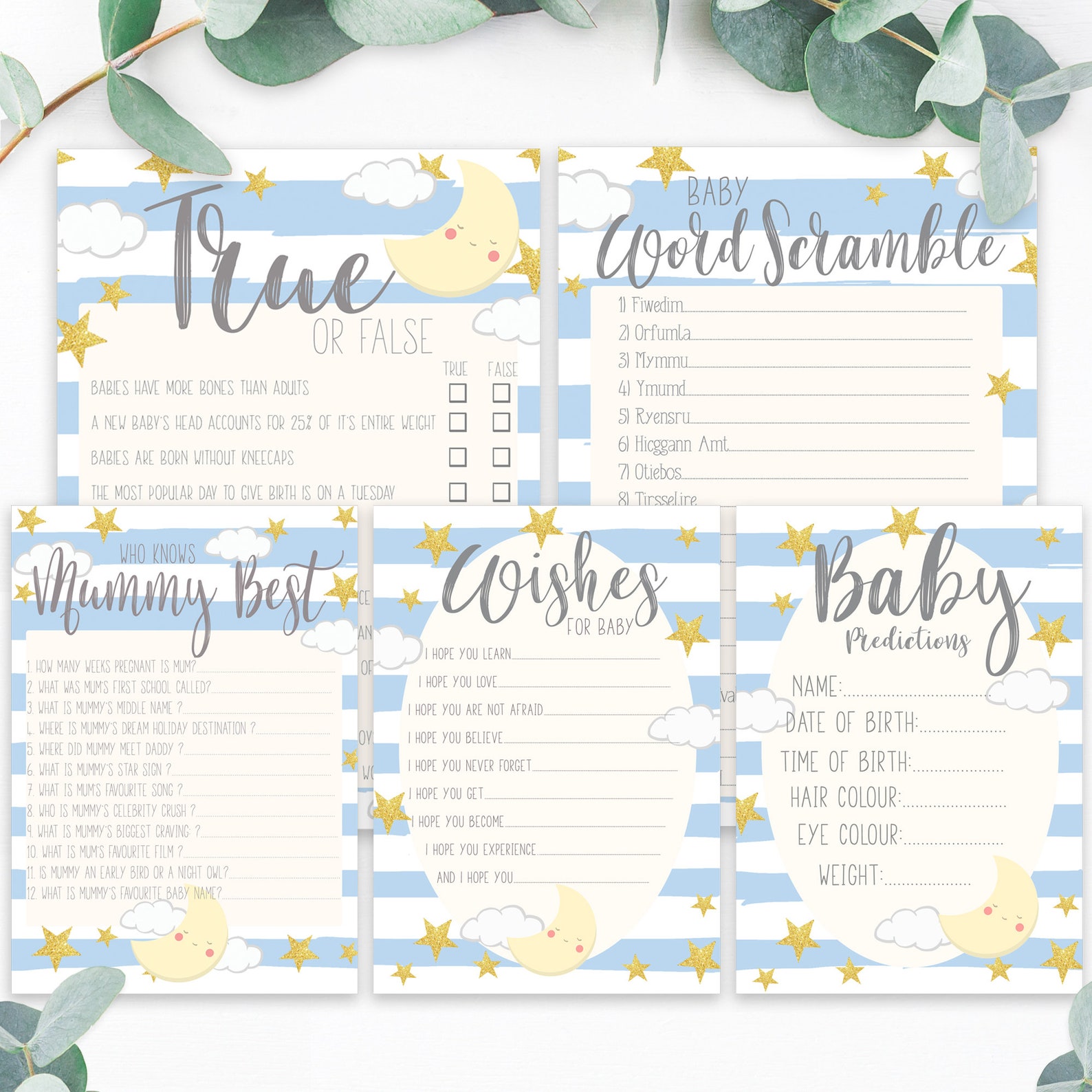 Baby Shower Game Packs Matching Styles Baby Prediction - Etsy UK