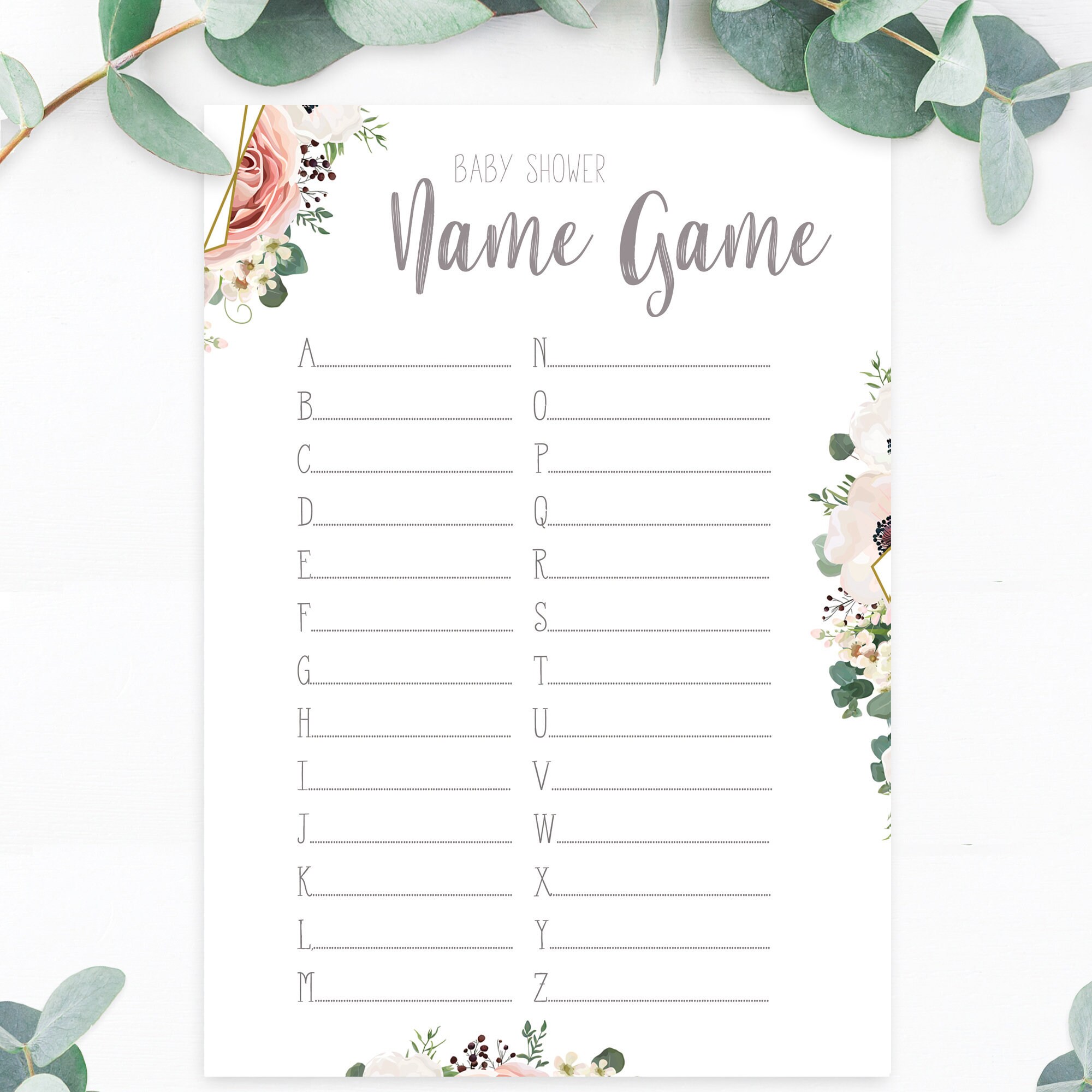Baby Shower Game Baby Name Game Cards Gender Neutral Floral - Etsy UK