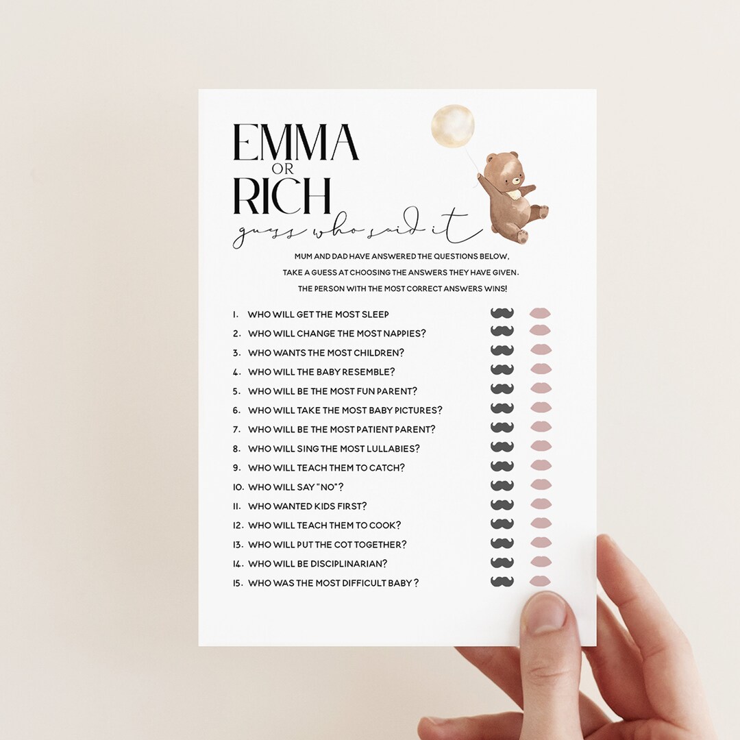 Bear Baby Shower Games-mummy or Daddy Game Card-personalised Baby ...
