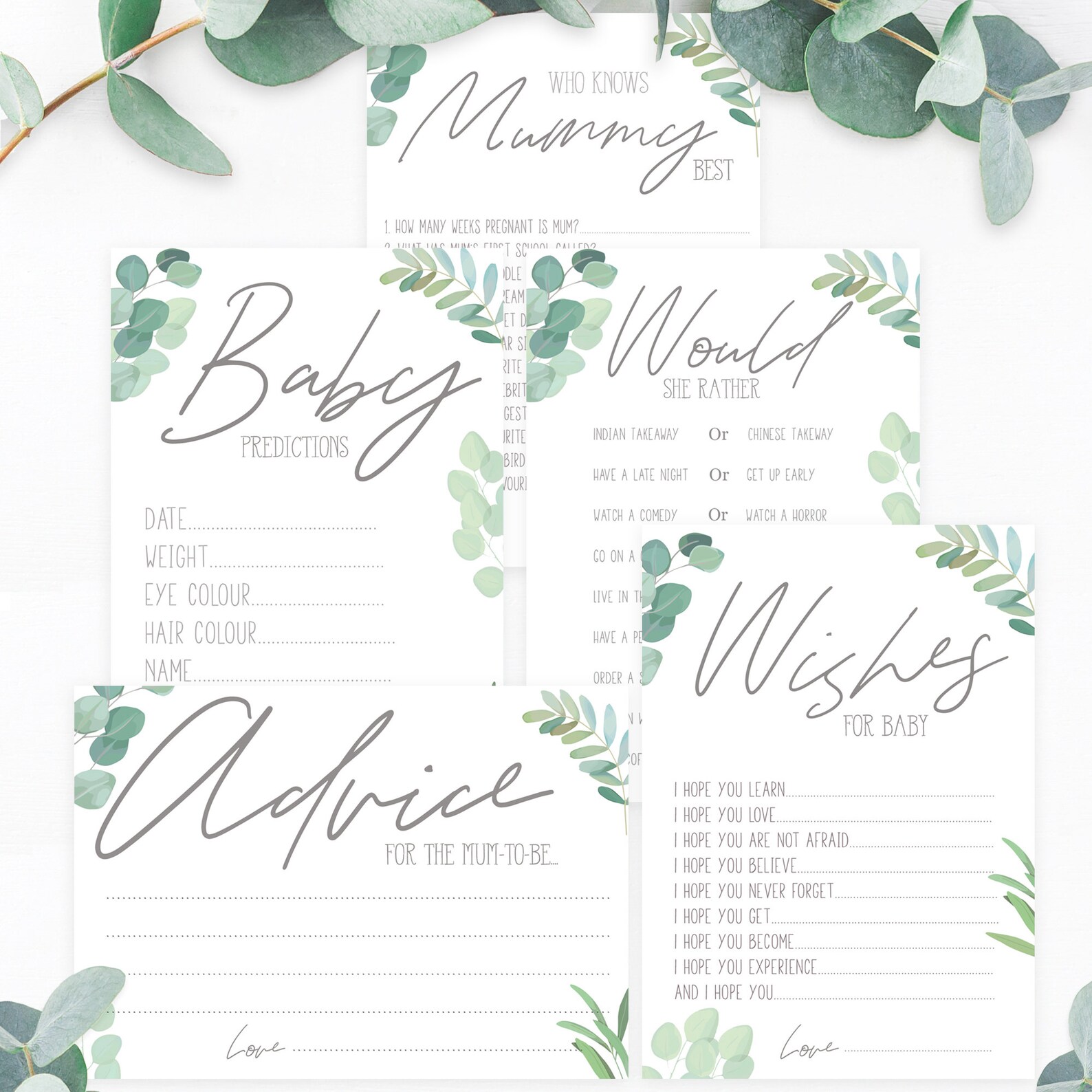 Baby Shower Game Packs Matching Styles Baby Prediction - Etsy UK