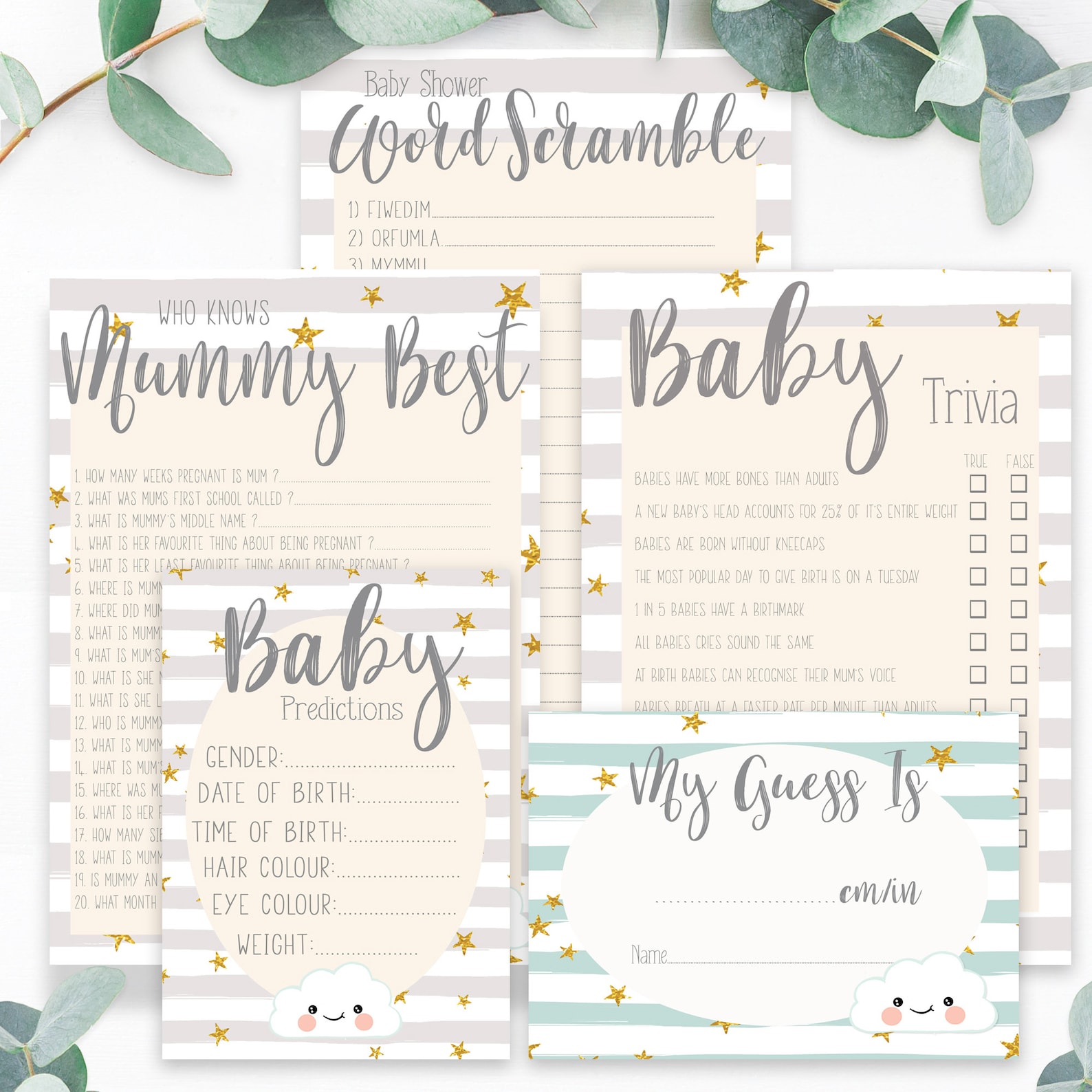 Baby Shower Game Packs Matching Styles Baby Prediction - Etsy UK