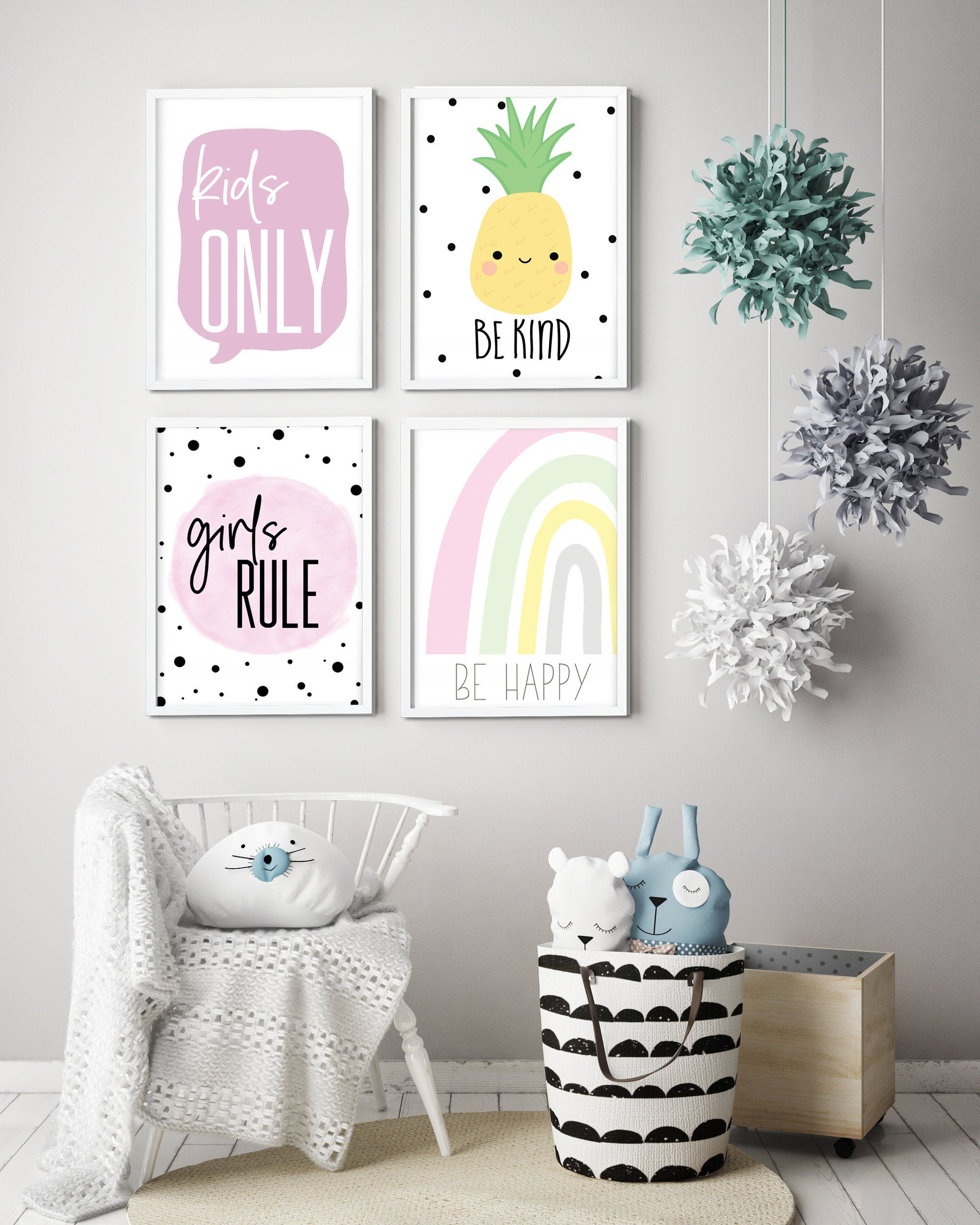Girls Room Wall Art Prints Posters Pictures 4 Pack Rainbow | Etsy UK