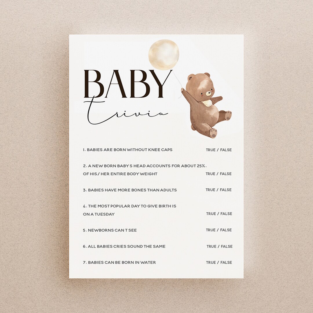 Bear Theme Baby Trivia Cards-teddy Bear Baby Shower Games -new Mum to ...