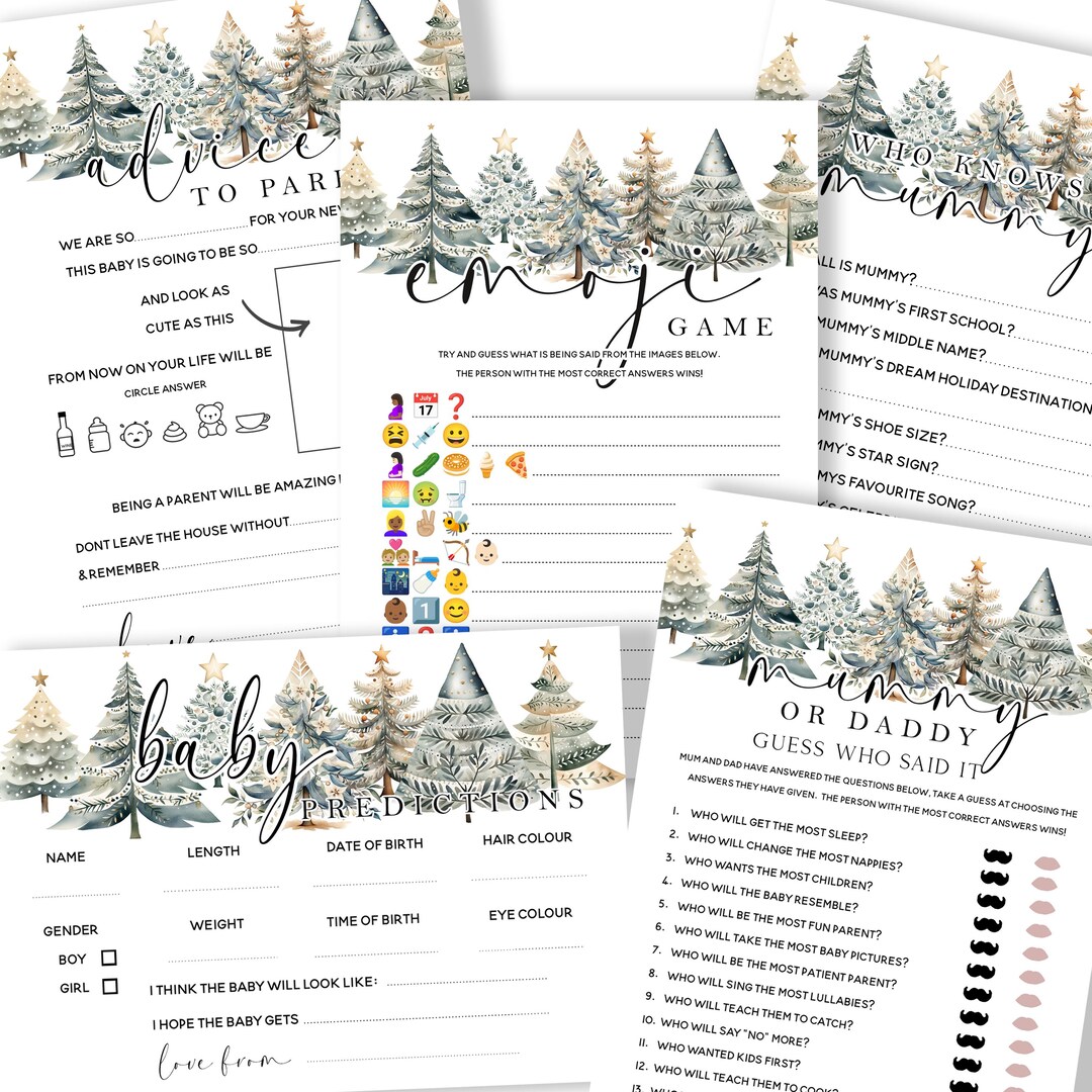 Baby Shower Games- 5 in 1 Game Bundle-christmas Winter Theme Baby ...
