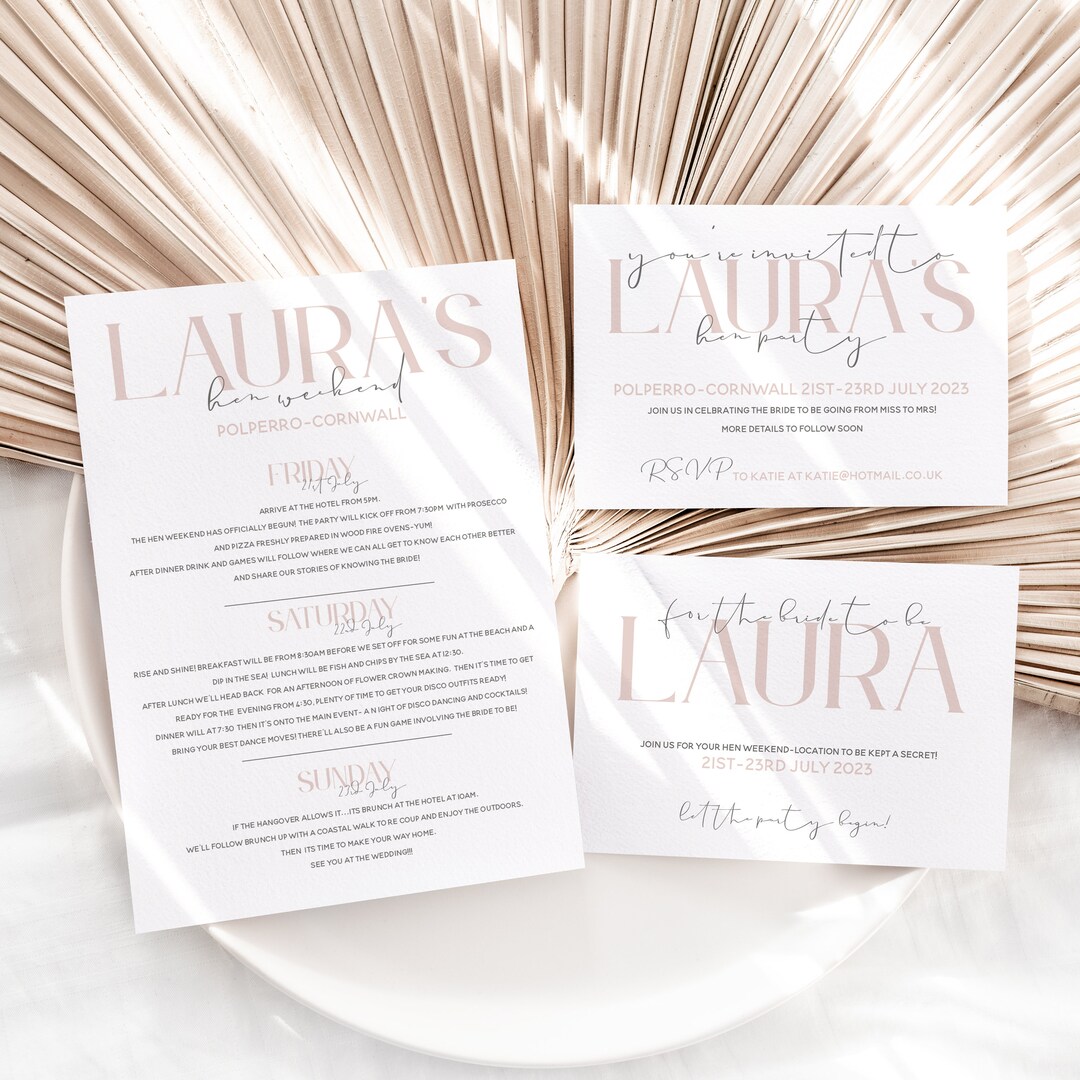 Personalised Hen Party Invites-custom Hen Do Invitations-blush Pink ...