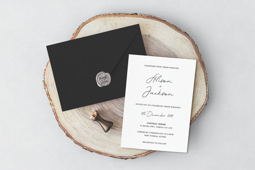 White Wedding Invitation Template Set Cursive Wedding Invite - Etsy