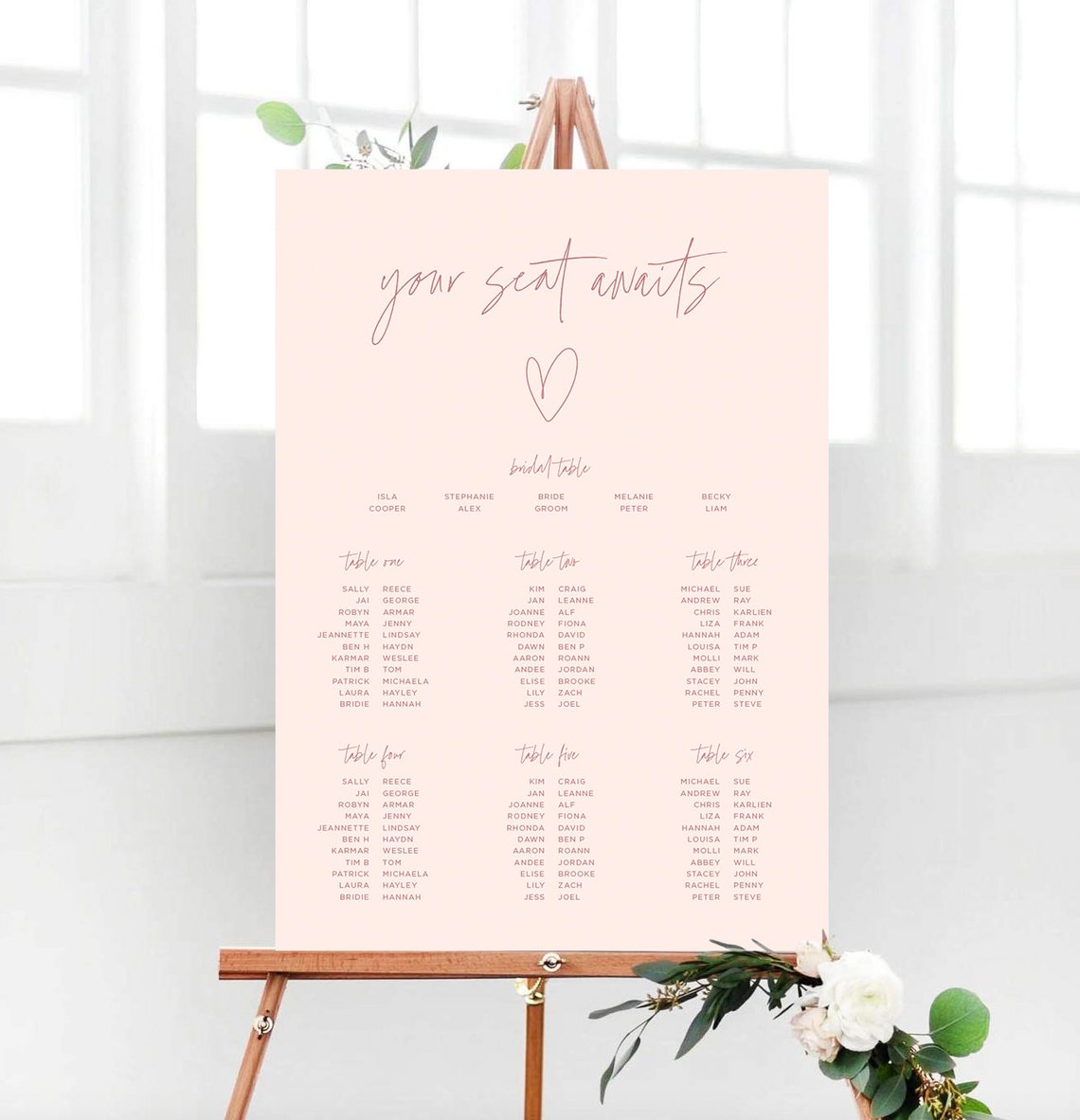 Blush Pink Wedding Seating Plan Love Heart Seating - Etsy
