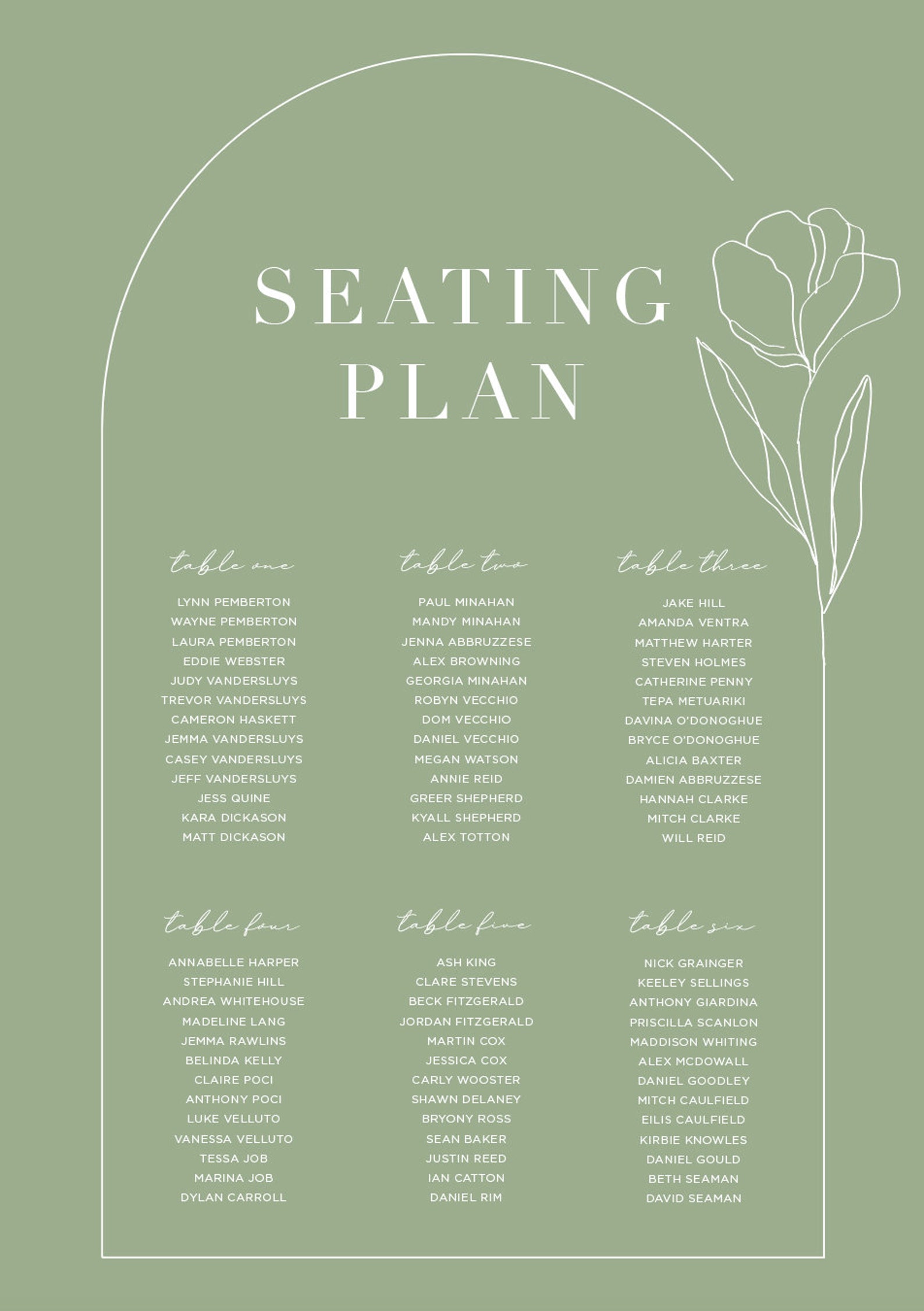 Sage Green Wedding Seating Plan Arch Seating Arrangement - Etsy