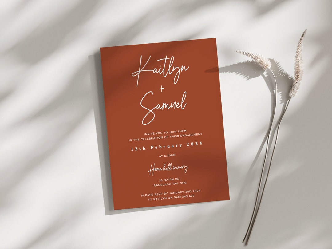 Rust Engagement Invitation Printable Card, Boho Natural Red We’re ...