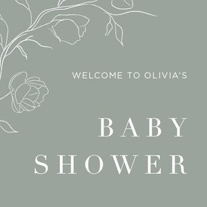 Floral Sage Green Baby Shower Welcome Sign, Leafy Welcome Baby Shower ...