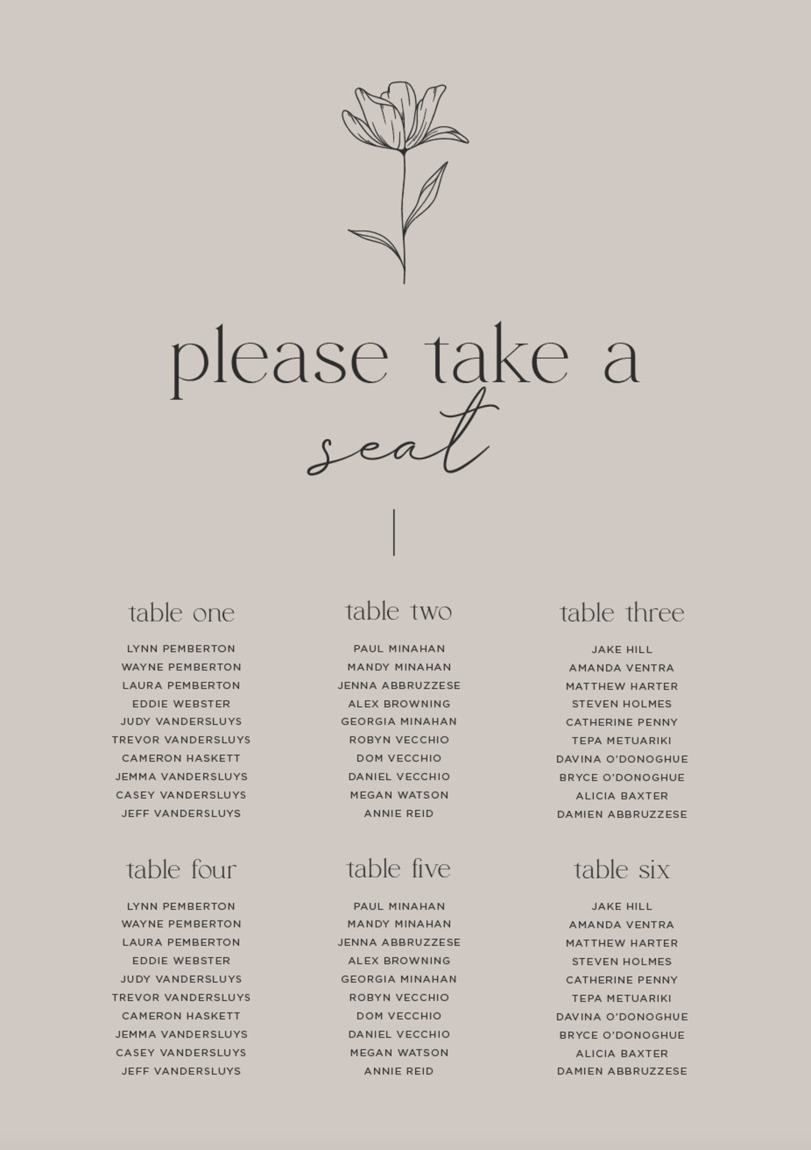 Elegant Wedding Seating Plan, Grey Floral Seating Arrangement Sign ...