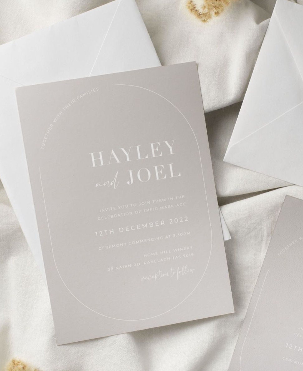 Oval Wedding Invitation Template Set Grey Wedding Invite - Etsy